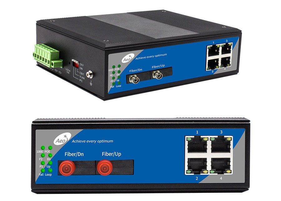 Industrial Fiber Optic POE Switch 4 Port Full Gigabit
