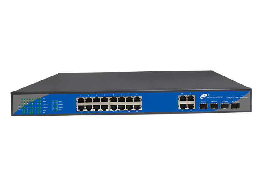 FCC 16 Port SFP Fiber Switch 16 10/100/1000M POE Port 4 Gigabit Combo Port